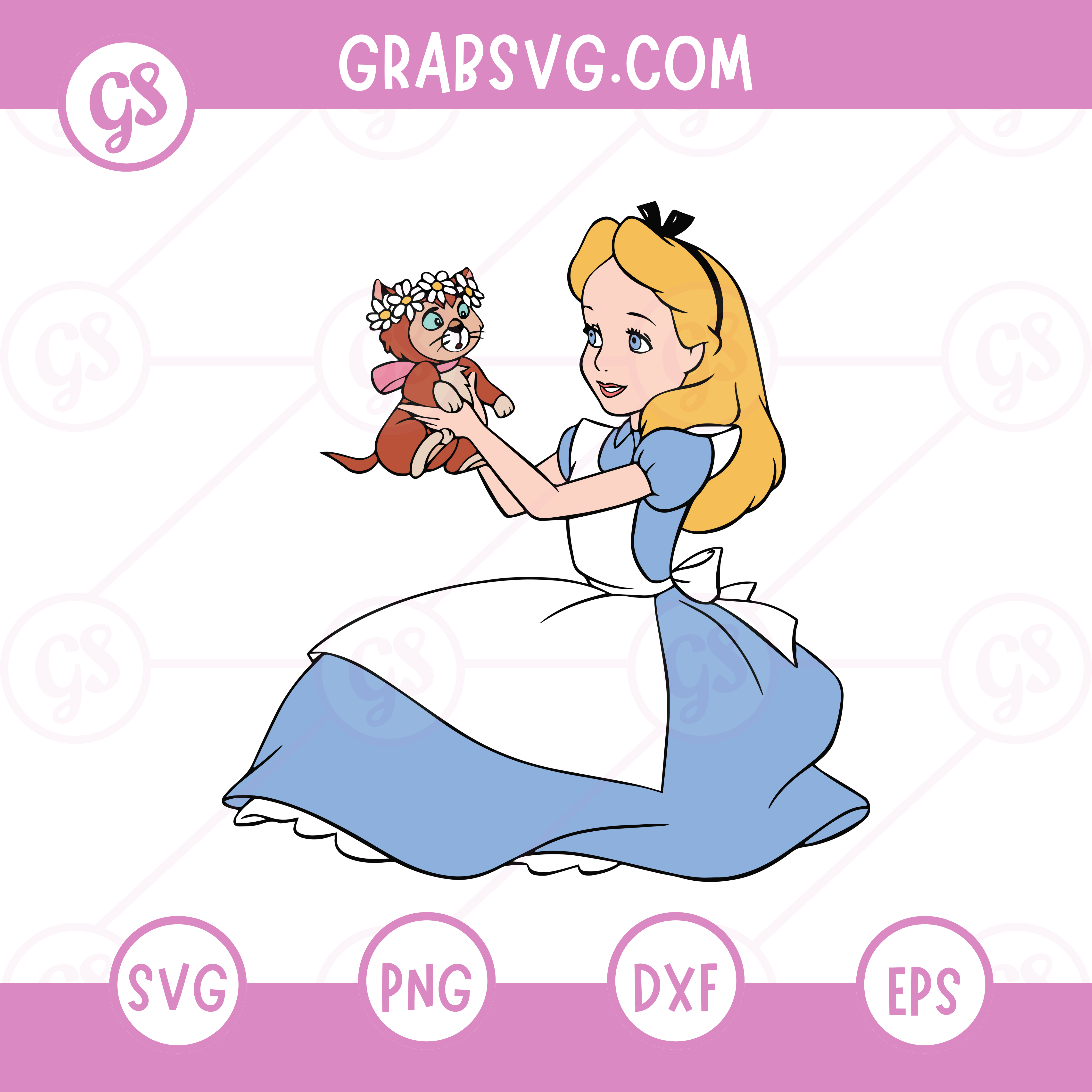 Alice Holding Kitten SVG Free | Sweet Wonderland Girl Cut File for Cri ...