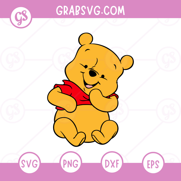Winnie the Pooh SVG Free | Laughing Pooh Holding Belly SVG Bundle for ...