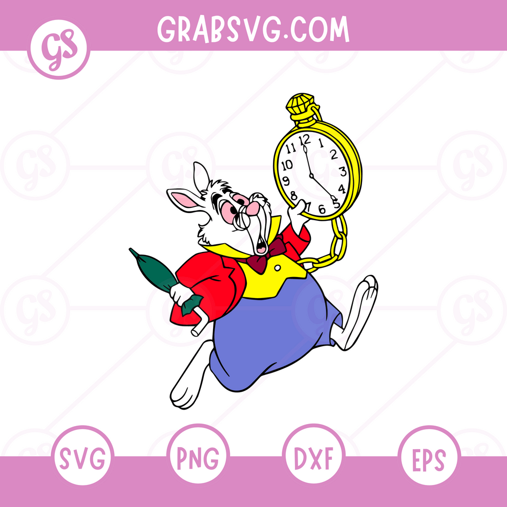 White Rabbit Jumping with Pocket Watch SVG Free | Rushing Wonderland C ...