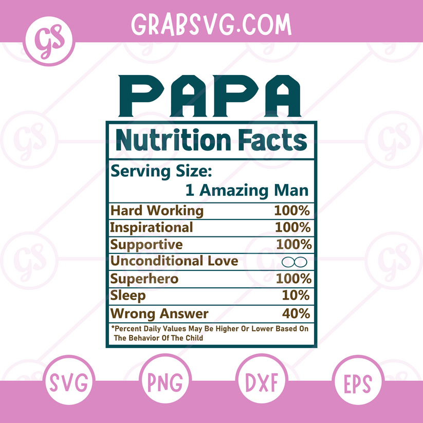 Papa Nutrition Facts SVG Free | Funny Dad Label Graphic for Cricut & S ...