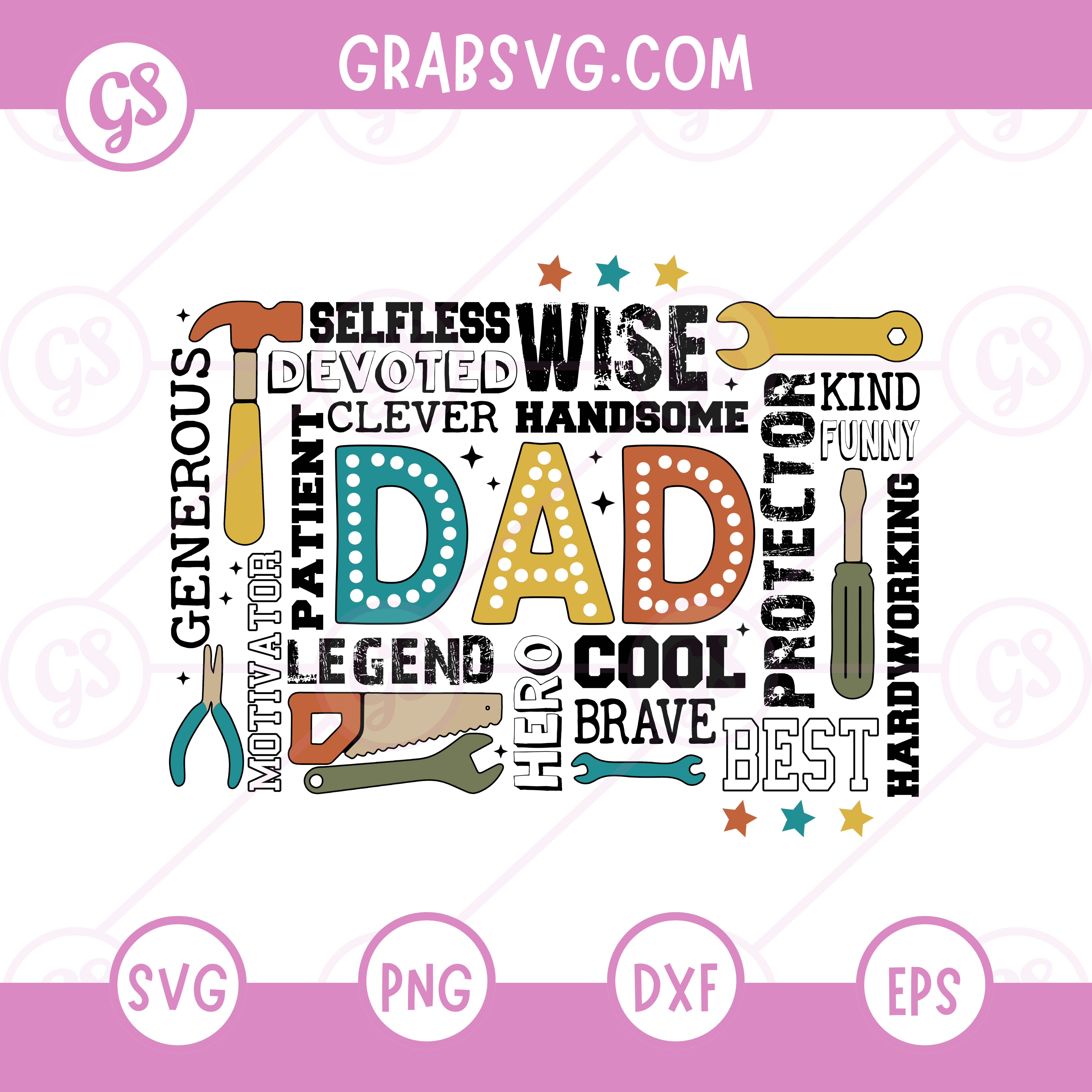 Dad Word Collage SVG Free | Motivational Father Typography for Cricut ...