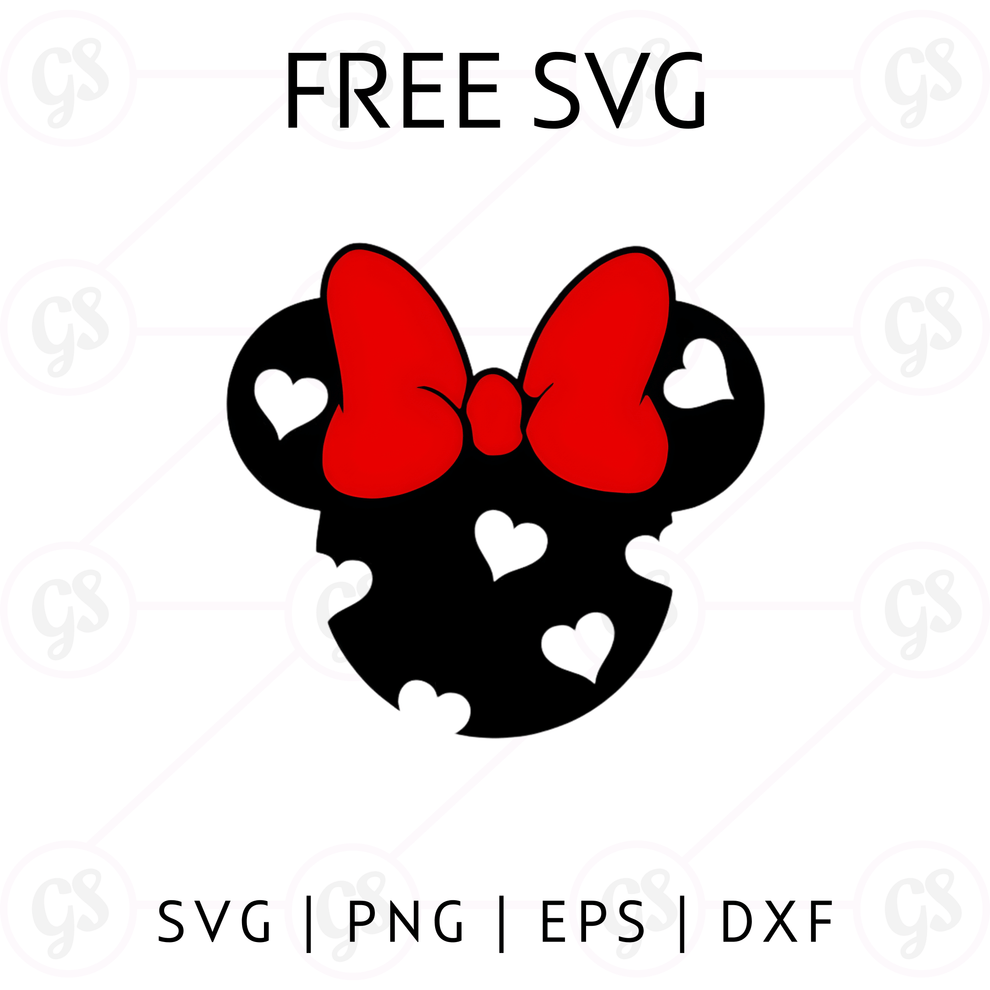 Valentine Minnie Head SVG Free | Heart Pattern Design for Cricut & Sil ...