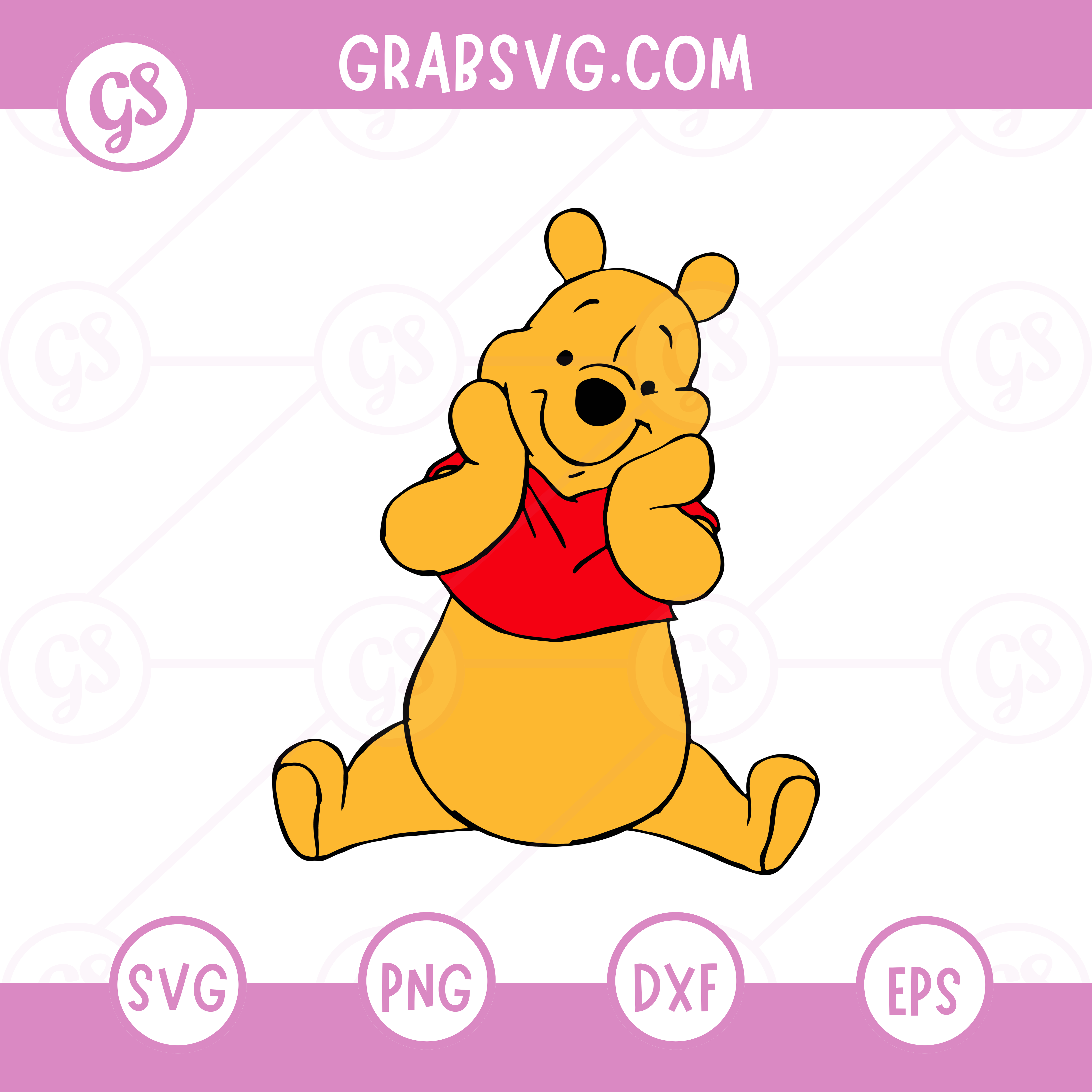 Winnie the Pooh SVG Free | Excited Pooh with Hands on Cheeks Premium S ...